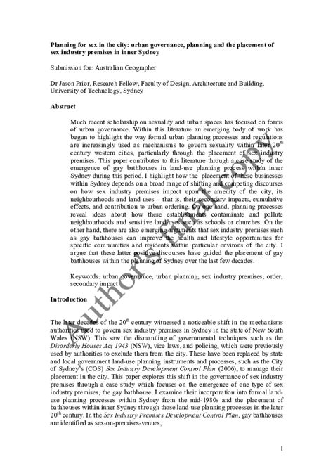 Planning For Sex In The City Urban Governance Planning And The