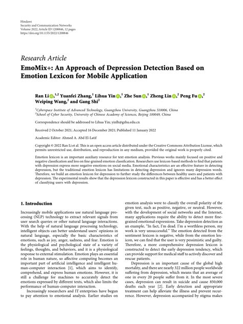 Pdf Emomix An Approach Of Depression Detection Based On Emotion Lexicon For Mobile Application