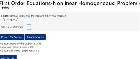Solved First Order Equations Nonlinear Homogeneous Problem