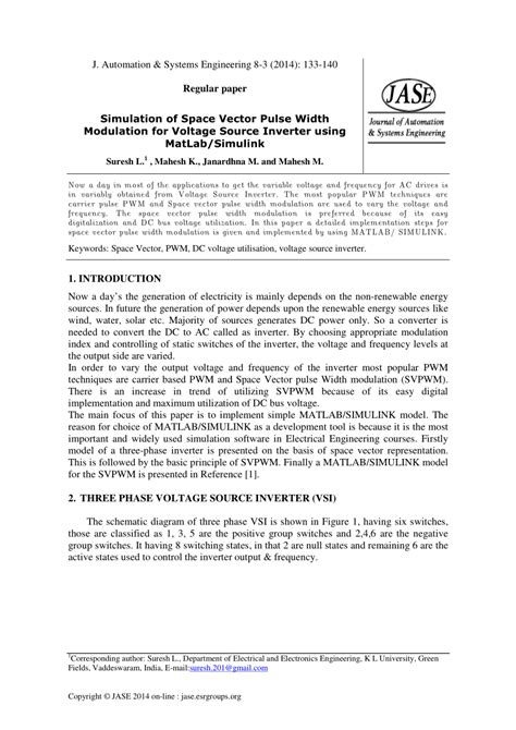 Pdf Simulation Of Space Vector Pulse Width Modulation For Voltage