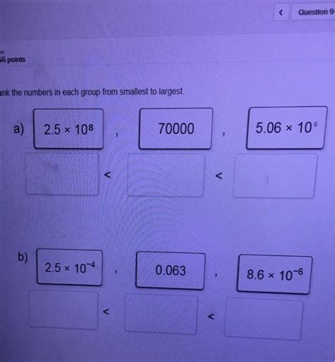 solved rank the numbers in each group from smallest to