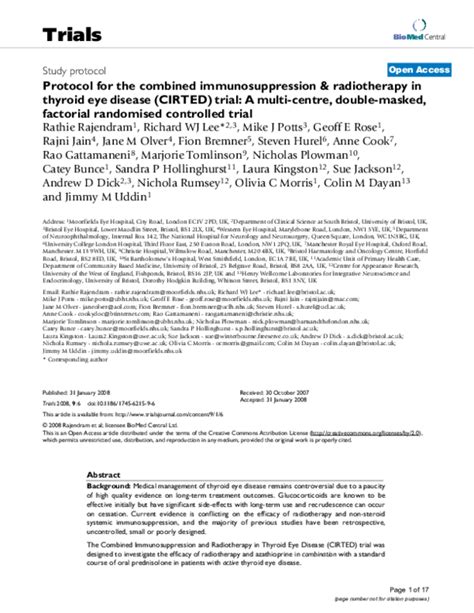 Pdf Protocol For The Combined Immunosuppression And Radiotherapy In Thyroid Eye Disease Cirted