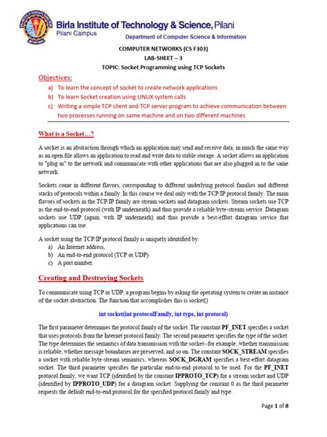 Csf303 Lab3 Pdf Network Socket Port Computer Networking