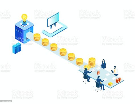 비즈니스 사람들과 Isometric 3d 비즈니스 환경은 황금 동전 을 중심으로 노력하고 있습니다 은행 투자 전략 새로운 창업
