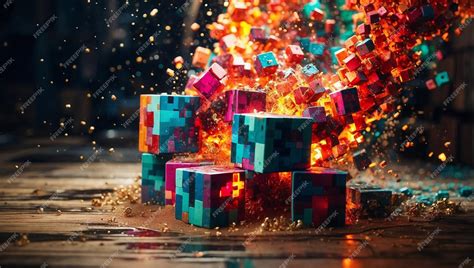 Premium Photo Exploding Minecraft Colorful Cubes Paint And Splashes