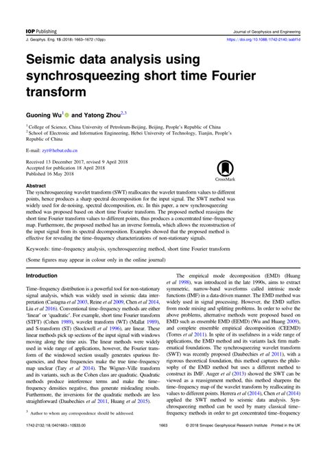 Pdf Seismic Data Analysis Using Synchrosqueezing Short Time Fourier