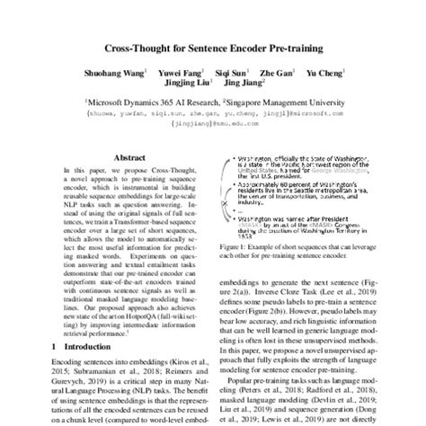 Cross Thought For Sentence Encoder Pre Training Acl Anthology