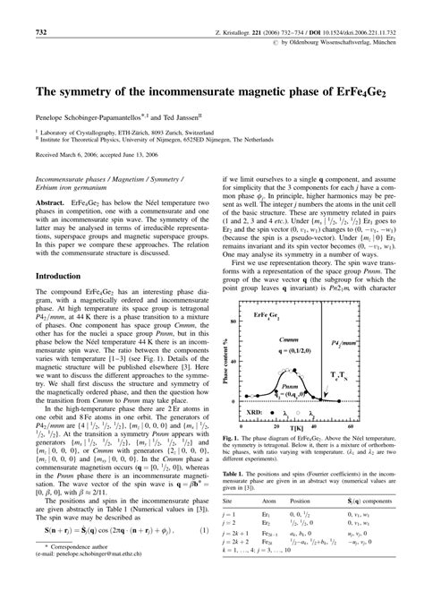 Pdf The Symmetry Of The Incommensurate Magnetic Phase Of Erfe 4 Ge 2