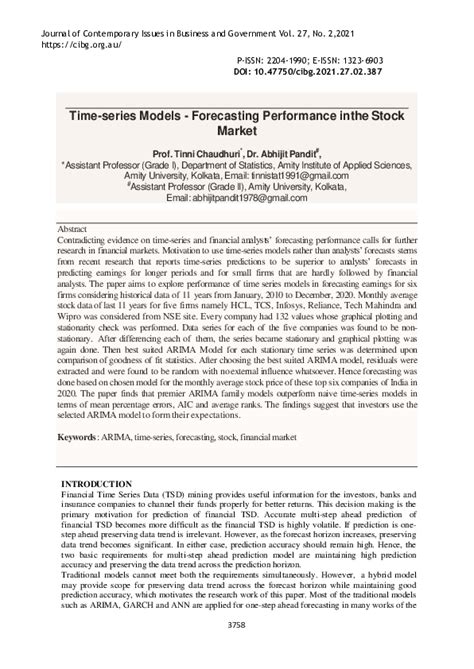 Pdf Time Series Models Forecasting Performance In The Stock Market