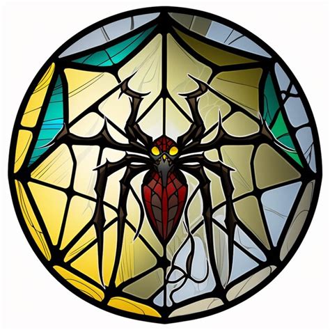 Premium Photo A Close Up Of A Stained Glass Window With A Spider On