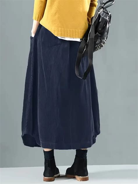 Solid Loose Corduroy Skirt Casual Elastic Waist Maxi Skirt Temu