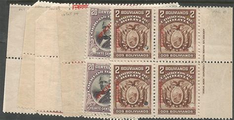 Bolivia 1901 4 Imprint Blocks Of 4 Ex Archives Sc 70 6 Mnh 6cgv