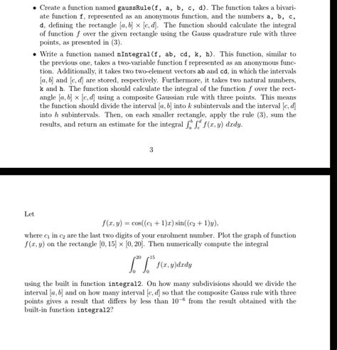 solved create a function named gaussrule f a b c d the function
