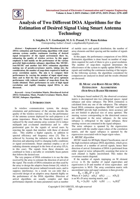 PDF Analysis Of Two Different DOA Algorithms For The Estimation Of Desired Signal Using Smart