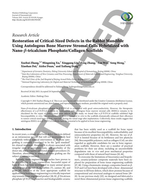 PDF Restoration Of Critical Sized Defects In The Rabbit Mandible