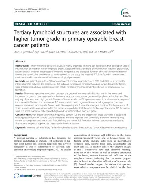 Pdf Tertiary Lymphoid Structures Are Associated With Higher Tumor