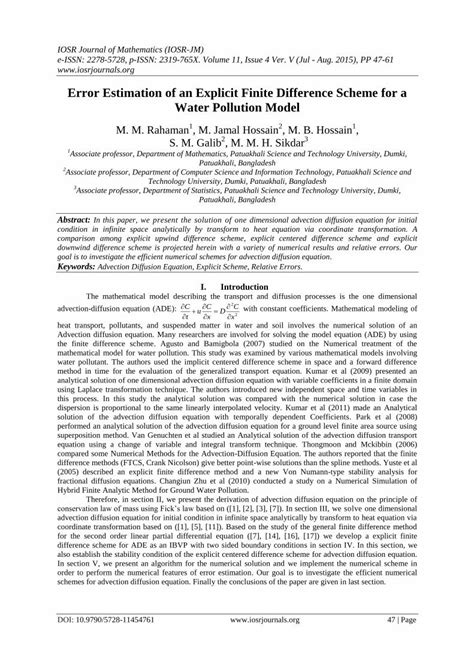 Pdf Error Estimation Of An Explicit Finite Difference Scheme For A