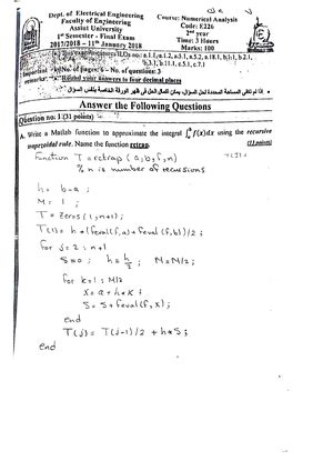 Sheet 9 Problems On Numerical Analysis In The Following Exercises