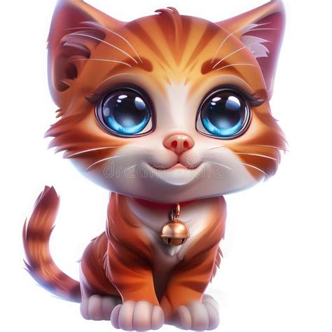 Adorable Cartoon Cat With Big Blue Eyes And Bell Collar Stock