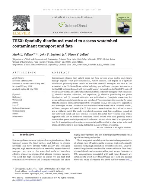 Pdf Trex Spatially Distributed Model To Assess Watershed Contaminant