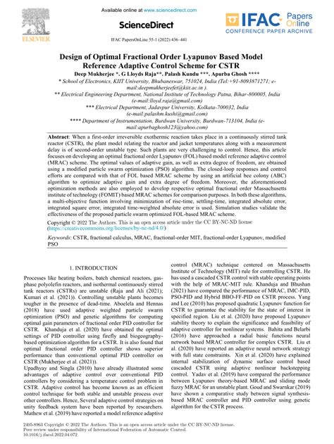 Pdf Design Of Optimal Fractional Order Lyapunov Based Model Reference Adaptive Control Scheme