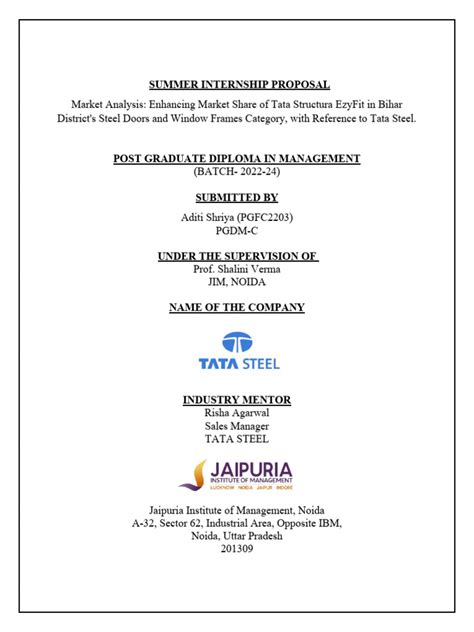 Sip Proposal Final Aditi Shriya Pdf Survey Methodology Marketing