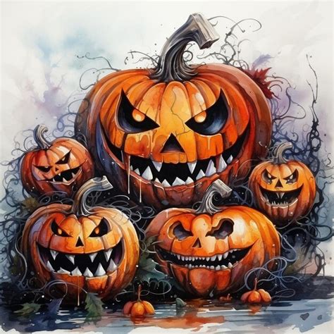 Premium AI Image Modern Watercolor Halloween Pumpkins With Insane