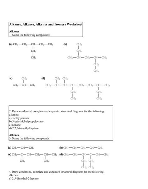 Solved Alkanes Alkenes Alkynes And Isomers Worksheet