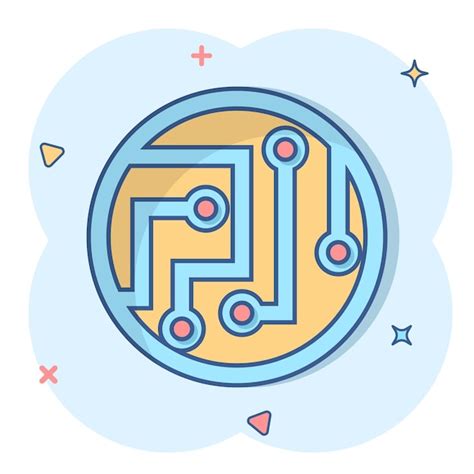 Premium Vector Circuit Board Icon In Comic Style Technology Microchip Vector Cartoon