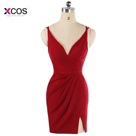 Sexy Straps V Neck Short Cocktail Dresses Knee Length Side Slit Evening
