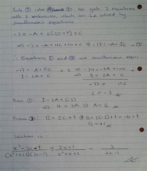 A Level Maths Notes A2 Partial Fractions Quadratic Factor In Denominator