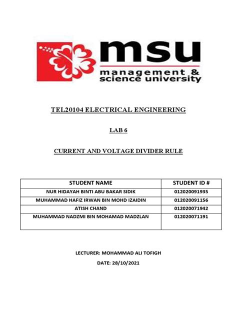 Tel20104 Lab 6 And 7 Pdf Pdf Electrical Network Series And Parallel Circuits