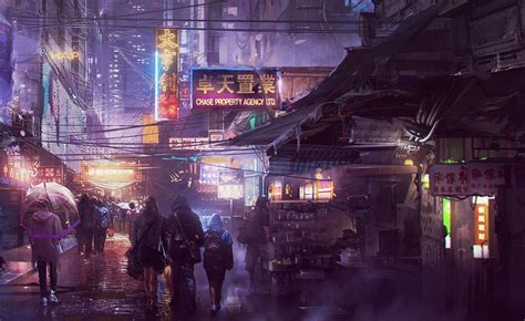 Artstation Cyberpunk Busy Street Donglu Yu Game Concept Art