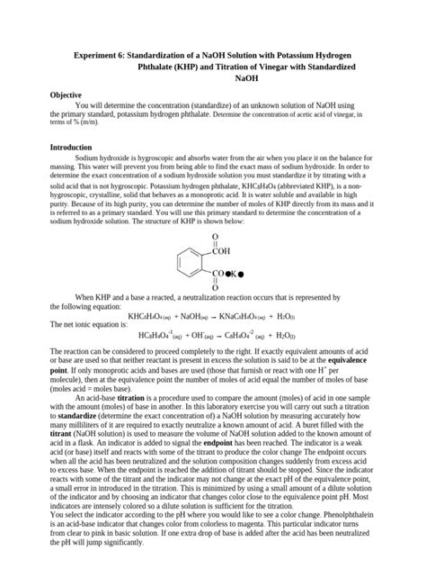Standardization Of Naoh Titration Pdf Titration Chemistry