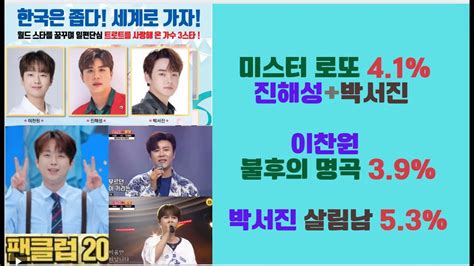 💙💙 진해성박서진 미스터로또 리뷰 시청률 41💙💙 이찬원 톡파원 25시 3 불후의 명곡39 💙💙 박서진 살림남