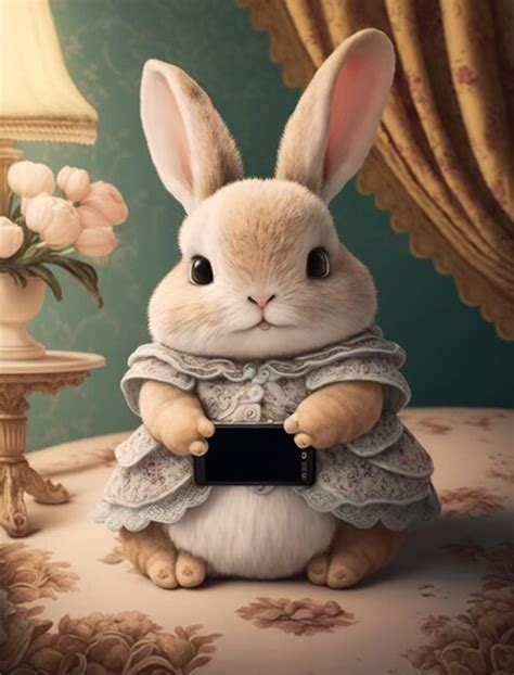 Premium Ai Image A Rabbit With A Phone In His Hands