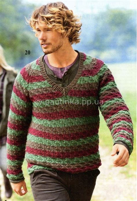 Пуловер в полоску Вязание спицами крючком схемы вязания Men Sweater Sweater Pattern Hot