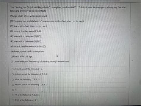 Solved The Testing The Global Null Hypothesis Table Gives