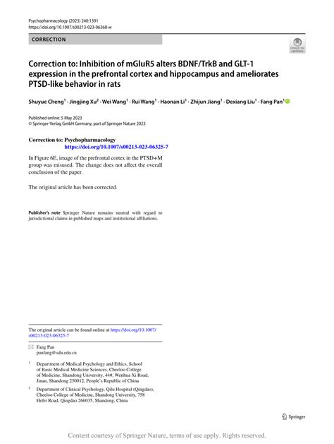 Correction To Inhibition Of Mglur5 Alters Bdnftrkb And Glt‑1