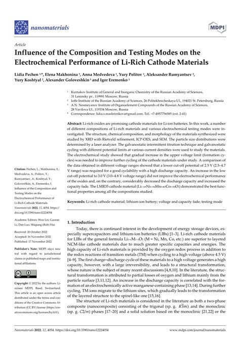 Pdf Influence Of The Composition And Testing Modes On The Electrochemical Performance Of Li
