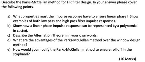 Solved Describe The Parks Mcclellan Method For Fir Filter