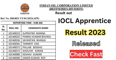 Iocl Apprentice Result 2023 Released