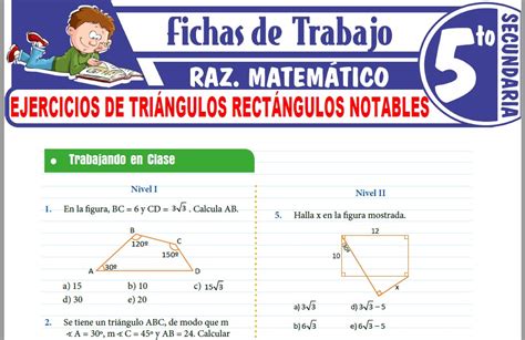 Ejercicios de Triángulos rectángulos notables para Quinto de Secundaria
