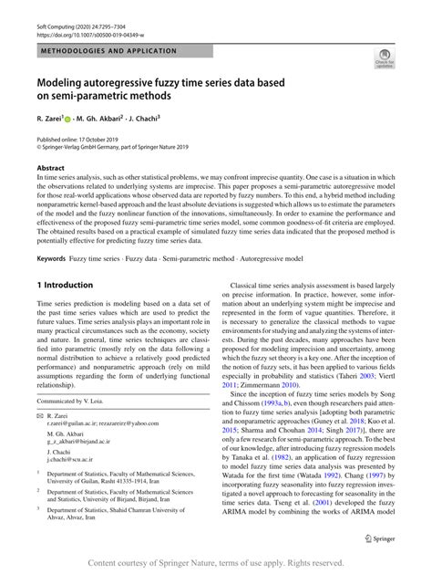 Modeling Autoregressive Fuzzy Time Series Data Based On Semi Parametric Methods Request Pdf