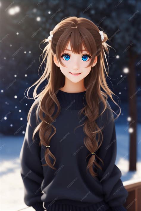Premium Ai Image Beautiful Smiling Girl With Long Hair Twin Tails Blue Eyes Black Sweater With