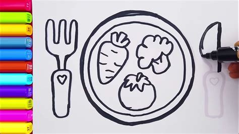 Coloring Page Of Knife Fork And Fruit Plate 刀叉水果盘着色画 儿童简笔画上色