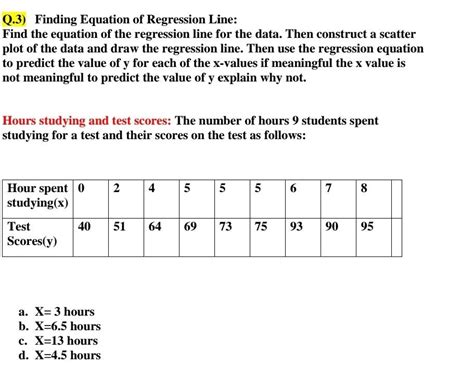 solved q 3 finding equation of regression line find the