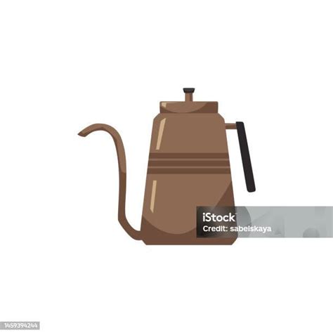 드립 양조 커피 준비를 위한 구즈넥 주전자 흰색 배경에 격리된 평면 벡터 삽화 가정 및 주방 그릇 물 비등 및 음료 제조 장비