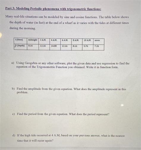 Solved Part Modeling Periodic Phenomena With Chegg