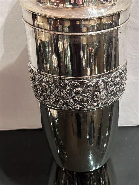 Art Deco Sterling Silver Cocktail Shaker Set With 12 Glasses Art Deco